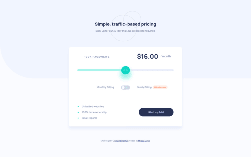 Frontend Mentor | Interactive pricing component coding challenge solution