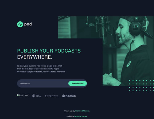 Pod request access landing page (HTML, CSS, JS) coding challenge solution