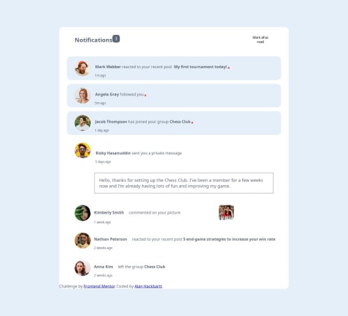 Frontend Mentor | Notifications Page Using Sass and react coding challenge solution