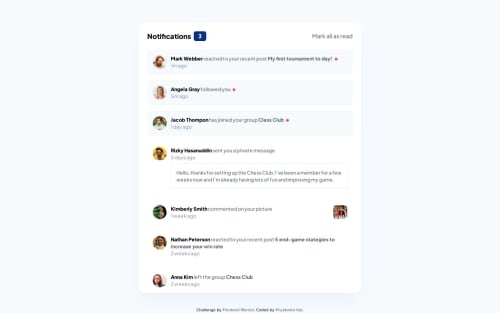 Notifications Page Main(Using React JS and Tailwind CSS) coding challenge solution | Frontend Mentor