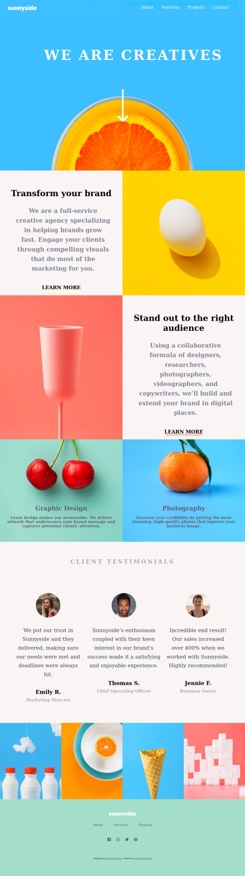 Sunnyside agency landing page using HTML, CSS & JS coding challenge solution