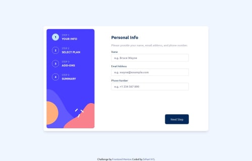 Mobile first approach of Multi-step form using React and Tailwind coding challenge solution