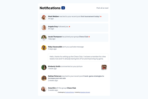 Frontend Mentor | Notifications page using HTML, CSS and JS coding challenge solution