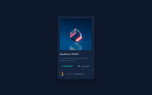nft preview card using HTML and CSS. coding challenge solution