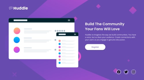 Huddle landing page with single introductory section using CSS Grid coding challenge solution ...
