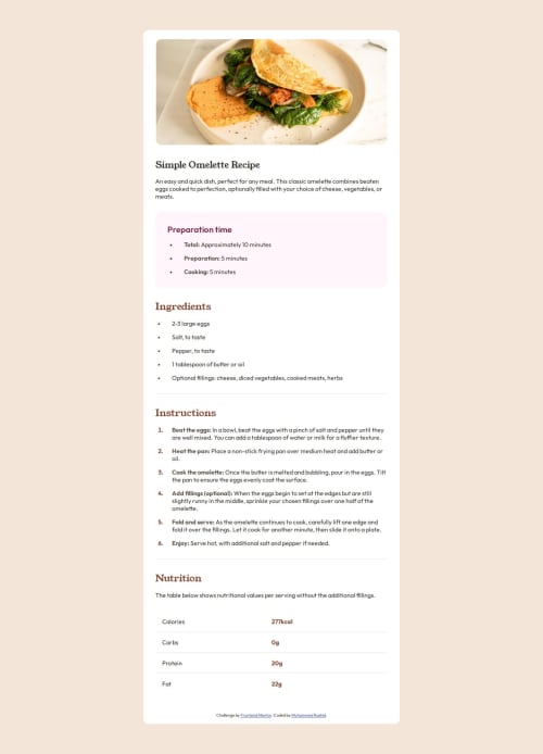 Responsive recipe page using Flexbox and HTML table coding challenge solution | Frontend Mentor