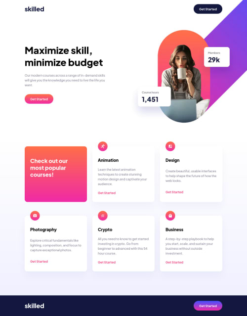 Responsive skilled elearning landing page with NextJS and Tailwind coding challenge solution ...