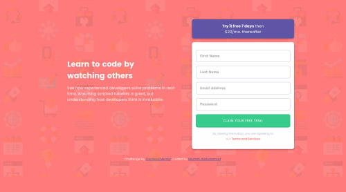 Frontend Mentor Intro Signup Form Using Html Css And Javascript Coding Challenge Solution 