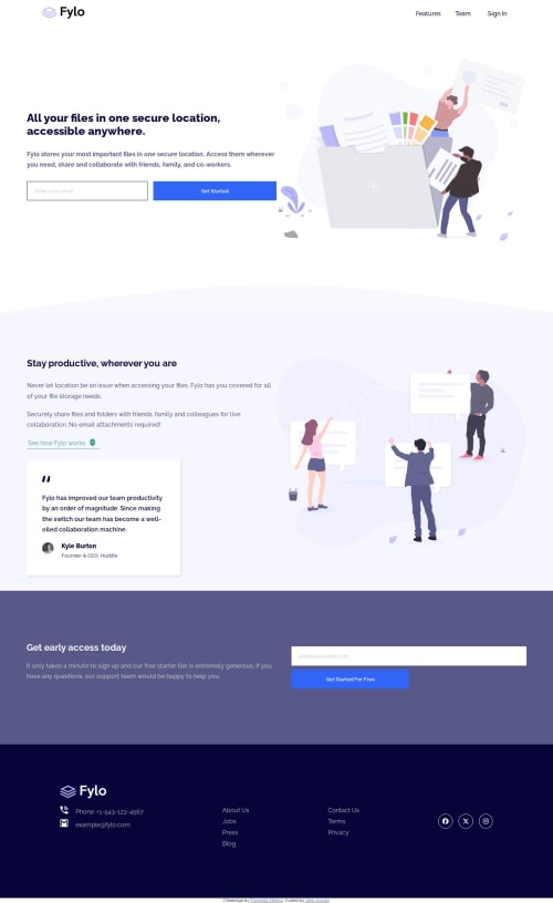 Fylo landing page with two column layout coding challenge solution | Frontend Mentor