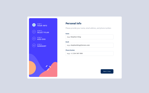 Multi-step form with React coding challenge solution | Frontend Mentor