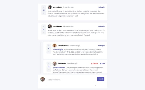 Interactive comment section using React and TailwindCSS coding challenge solution | Frontend Mentor