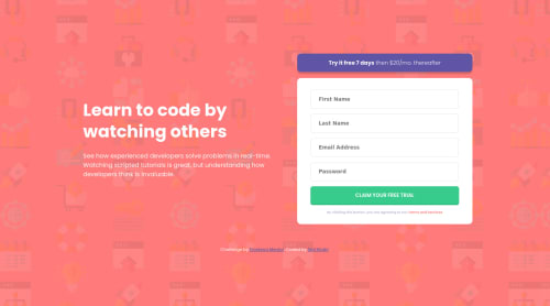 Frontend Mentor | Responsive signup form using calc() coding challenge solution