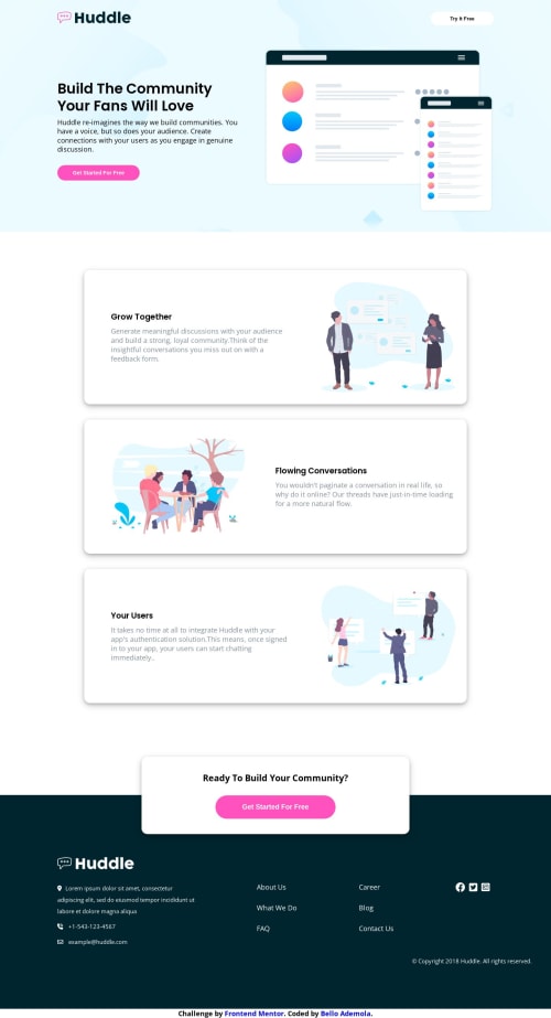 Frontend Mentor | Huddle Landing Page using CSS Flexbox and Grid coding challenge solution