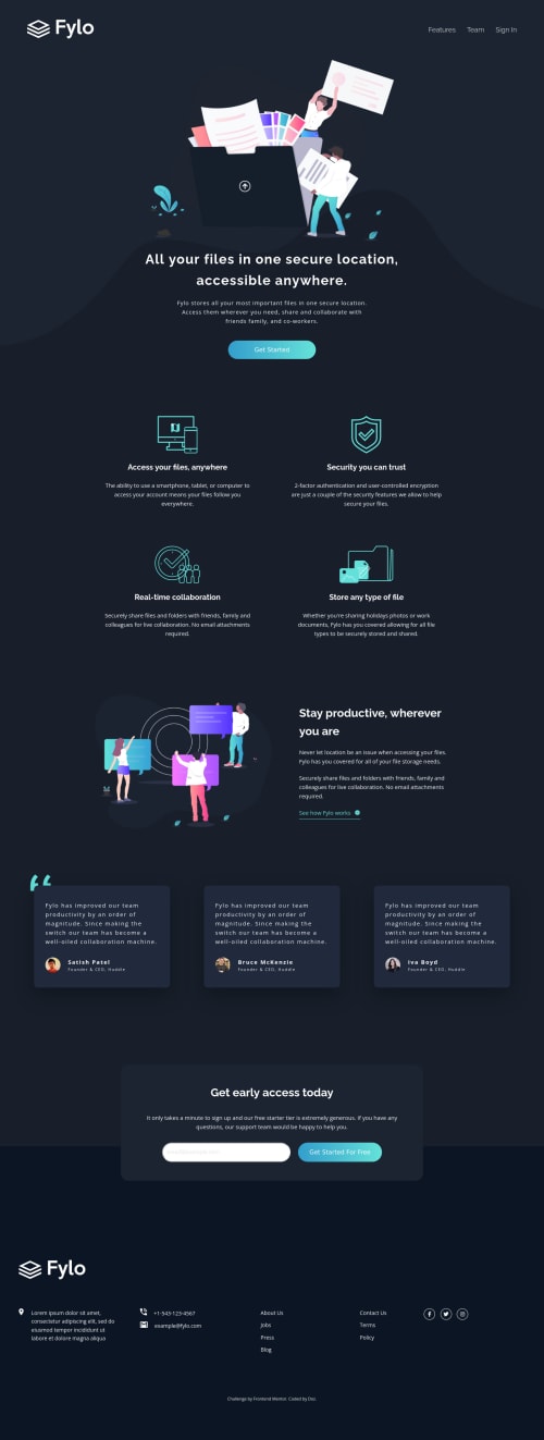 Frontend Mentor | Fylo landing page with CSS grid and flex-box coding challenge solution