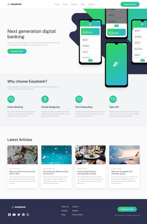 Frontend Mentor | Easybank landing page Using HTML5 , CSS & JAVASCRIPT coding challenge solution