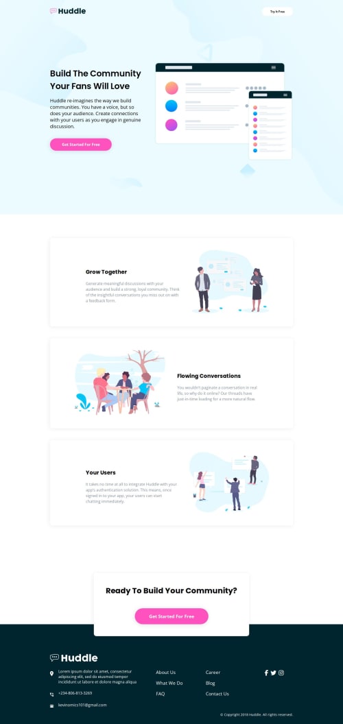 Frontend Mentor | Huddle landing page with alternating feature blocks Using HTML & CSS coding ...
