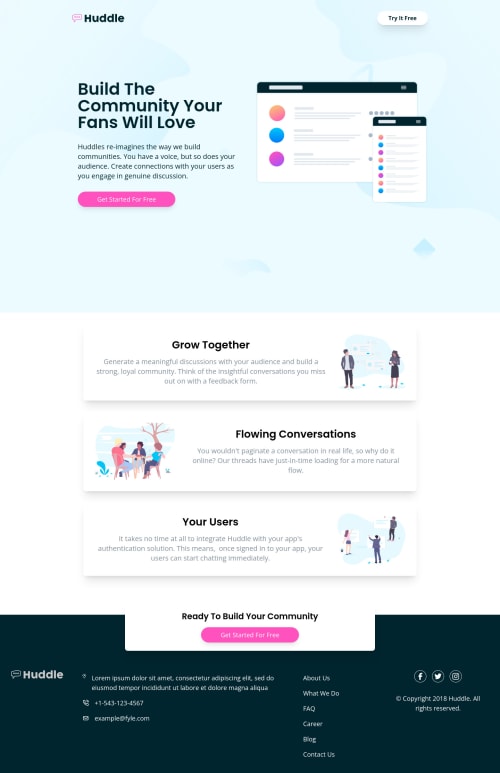 Frontend Mentor | huddle landing page w/ alternating feature blocks with react/tailwind coding ...