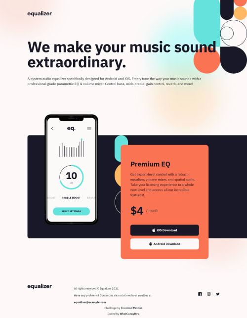 Mobile first Equalizer landing page HTML CSS Flexbox coding challenge solution | Frontend Mentor