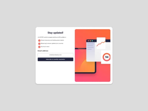 Frontend Mentor | newsletter-sign-up-form-with-success-message coding challenge solution