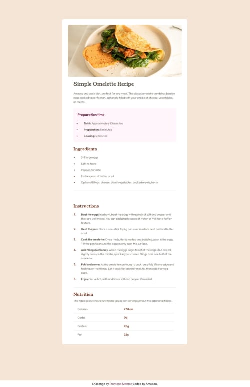 Recipe Page using tailwindcss coding challenge solution