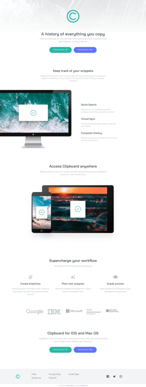 Clipboard Landing Page using Tailwind CSS coding challenge solution | Frontend Mentor