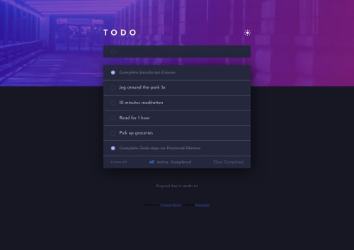 Frontend Mentor | Todo App Using React with Drag and Drop coding challenge solution