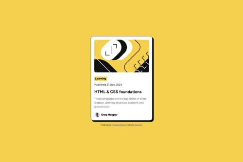 Responsive Blog preview card using HTML & CSS Flexbox coding challenge solution