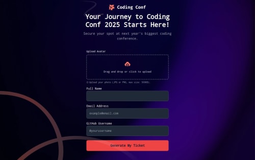 Frontend Mentor | Conference Ticket Generator with Form Validation and Responsive Design coding ...