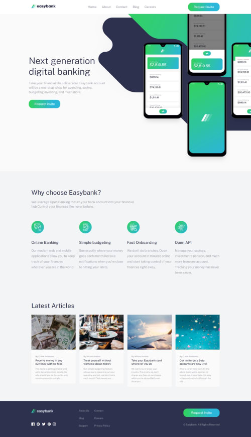 Frontend Mentor | Easybank landing page using HTML, CSS, and JavaScript. coding challenge solution