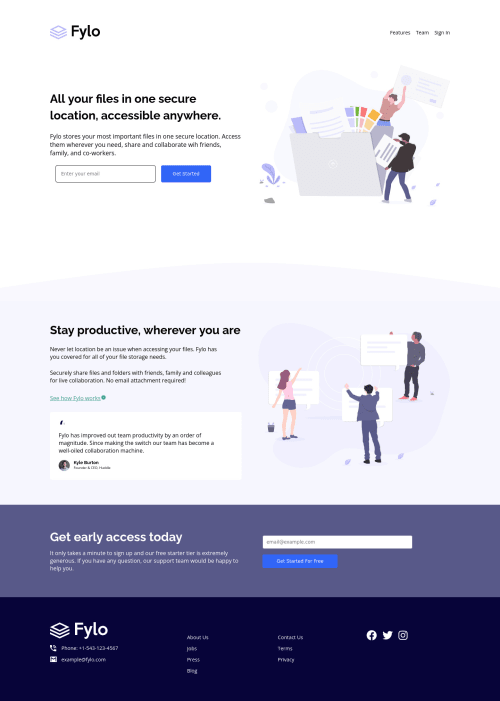 Frontend Mentor | Fylo Landing page practice using HTML and CSS coding challenge solution