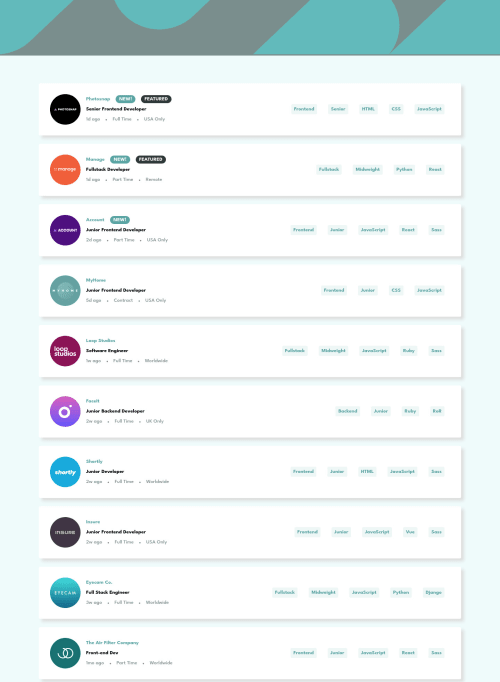 Frontend Mentor | static-job-listings using json fetch coding challenge ...