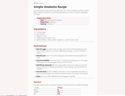 Recipe page using pure HTML and CSS. coding challenge solution