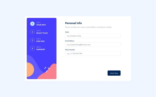 Frontend Mentor | Multi step form using React, TailwindCSS and Radix UI coding challenge solution