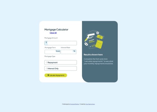 Frontend Mentor | Mortgage Calculator Responsive for Mobile coding challenge solution