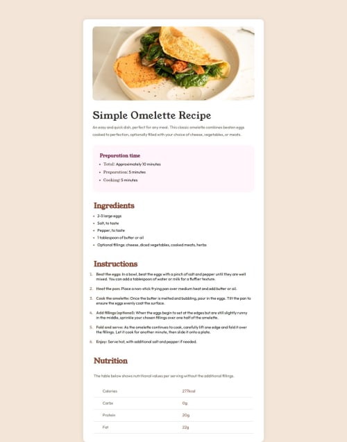 Frontend Mentor | Responsive Recipe Card Component using (html,css) coding challenge solution