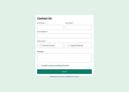 Frontend Mentor | Contact Form using HTML, CSS and Javascript coding challenge solution