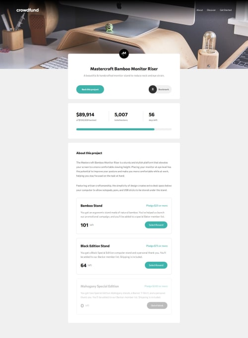 Frontend Mentor | Crowdfunding Product Page Using HTML, CSS & JS coding challenge solution