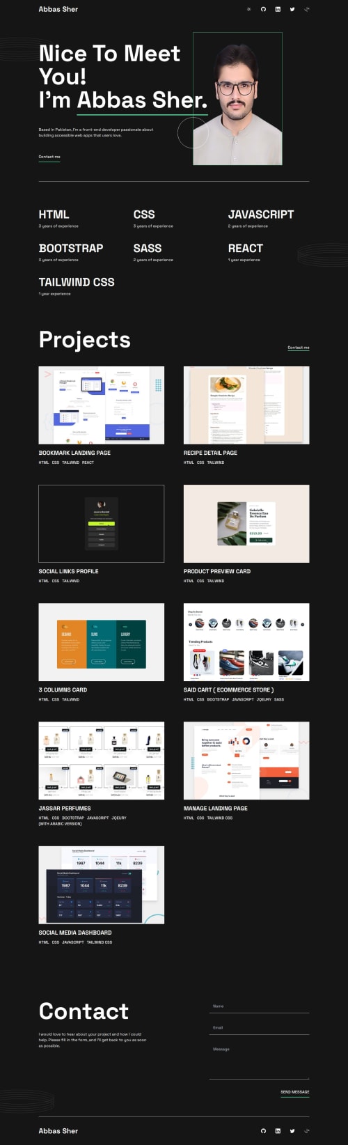Devloper porfolio website using Tailwind css and React coding challenge solution