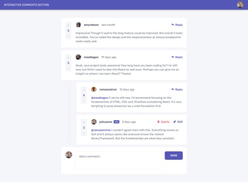 Frontend Mentor | Interactive Comments Section Using React,MUI coding challenge solution