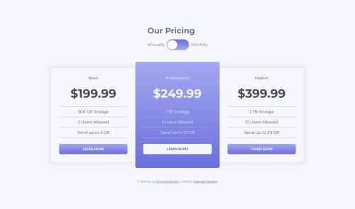 Frontend Mentor | Pricing Component With Toggle Master coding challenge solution