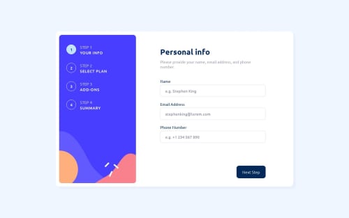 Frontend Mentor | Responsive Multi Step Form with HTML Vanilla CSS Vanilla JS. coding challenge ...