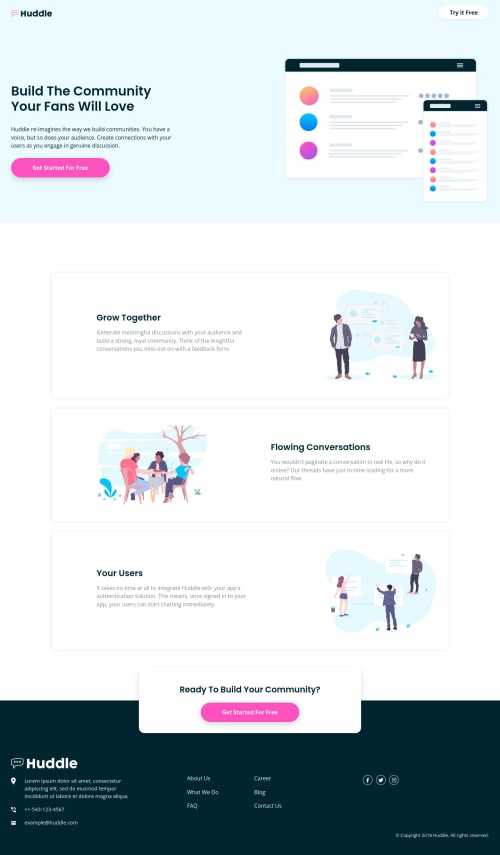 Huddle Landing Page with Bootstrap + SASS + Font Awesome coding ...