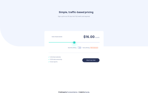 Interactive pricing component using HTML, CSS and JavaScript coding challenge solution