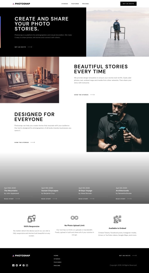 Frontend Mentor | Photosnap Website with Next.js and Tailwind coding challenge solution