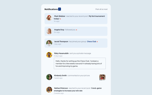 Frontend Mentor | Notifications Page with React JS and Tailwind CSS coding challenge solution
