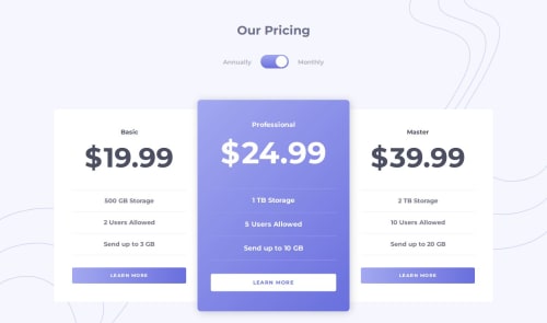 Frontend Mentor | Pricing component with toggle built with HTML | CSS | REACT - MikDra1 coding ...