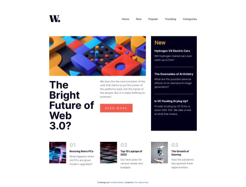 News homepage - HTML, CSS, JavaScript coding challenge solution