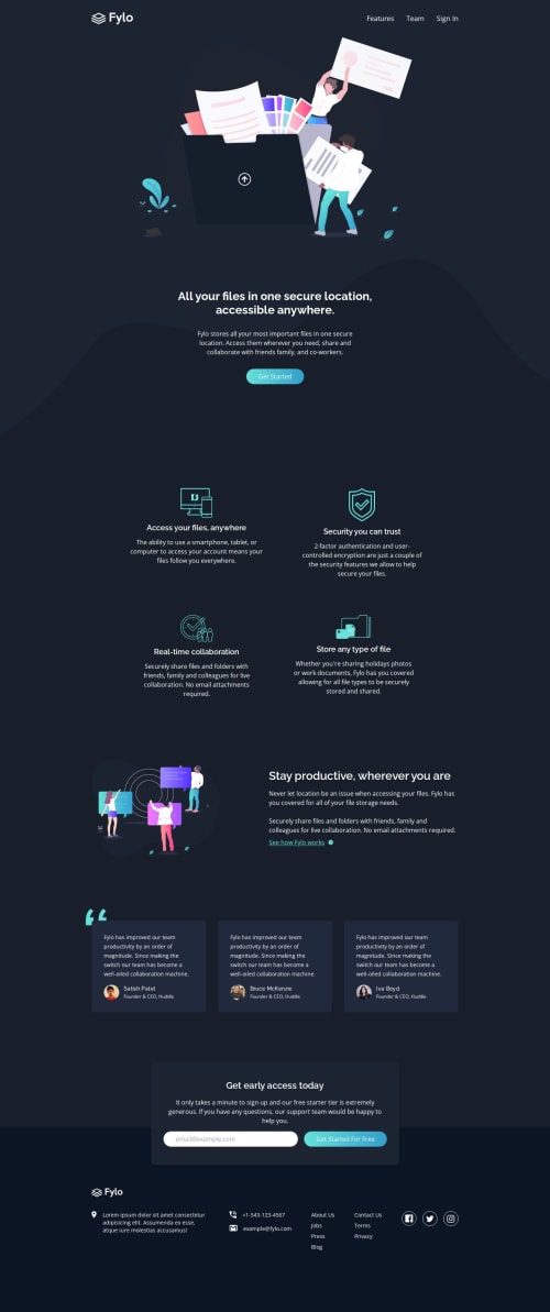 Frontend Mentor | Dark mode Fylo with HTML and CSS coding challenge solution
