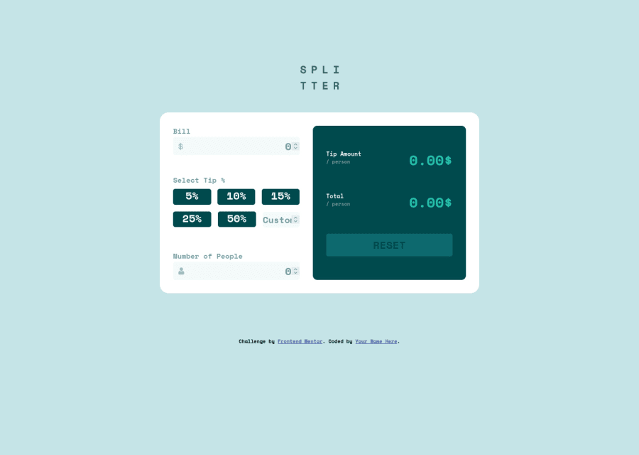 Frontend Mentor Tips Calculator Coding Challenge Solution