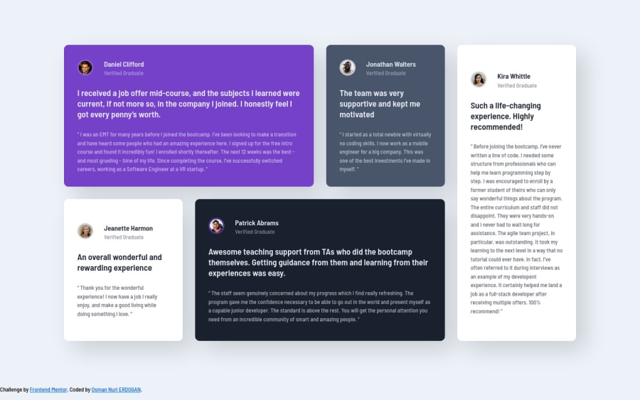 Frontend Mentor Testimonials Grid Component Using Sass Coding